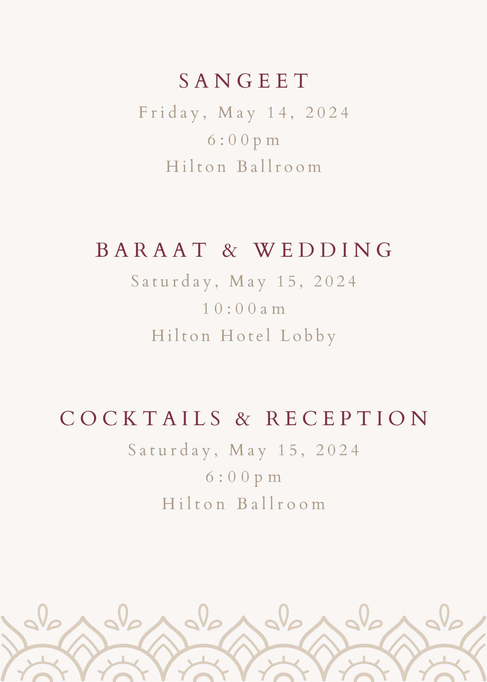 Indian Wedding Weekend Itinerary Template With Modern Calligraphy ...
