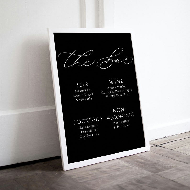 Modern Black & White Bar Menu With Calligraphy | Editable Canva ...