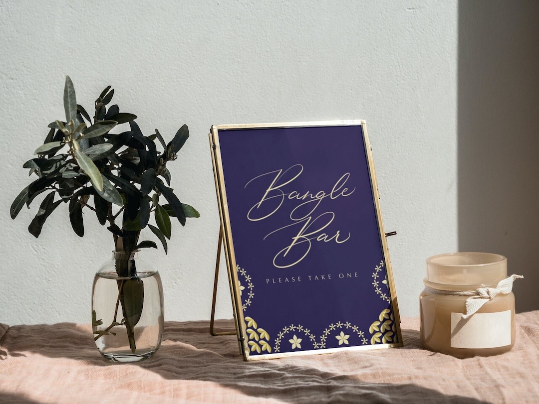 Calligraphy Bangle Bar Sign | Navy Blue & Yellow Mehendi/sangeet/dholki Sign for Desi Weddings ...