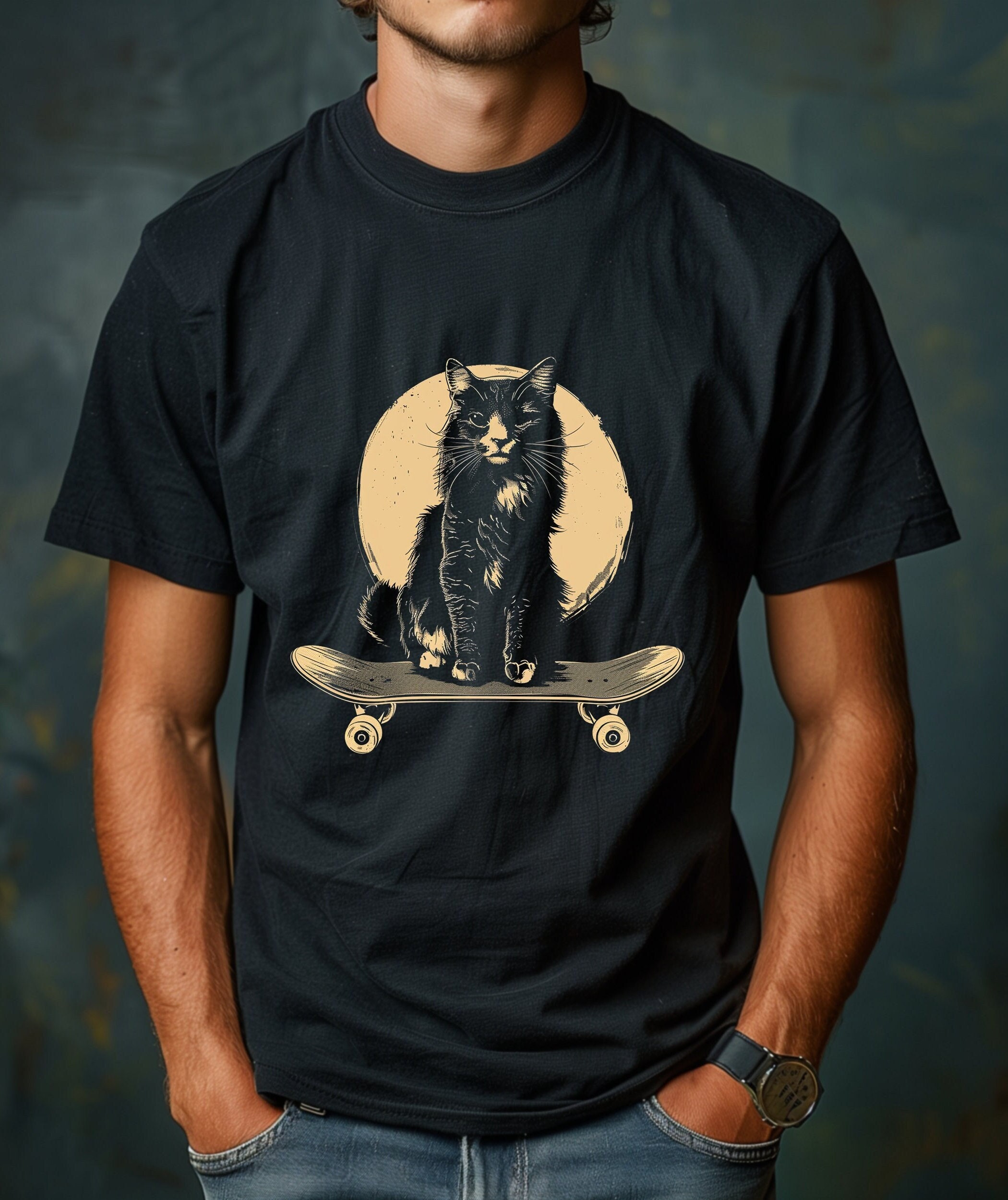 Skateboard Cat Shirt, Cool Cat Shirt,vintage Style, Cat T Shirt, Crazy ...