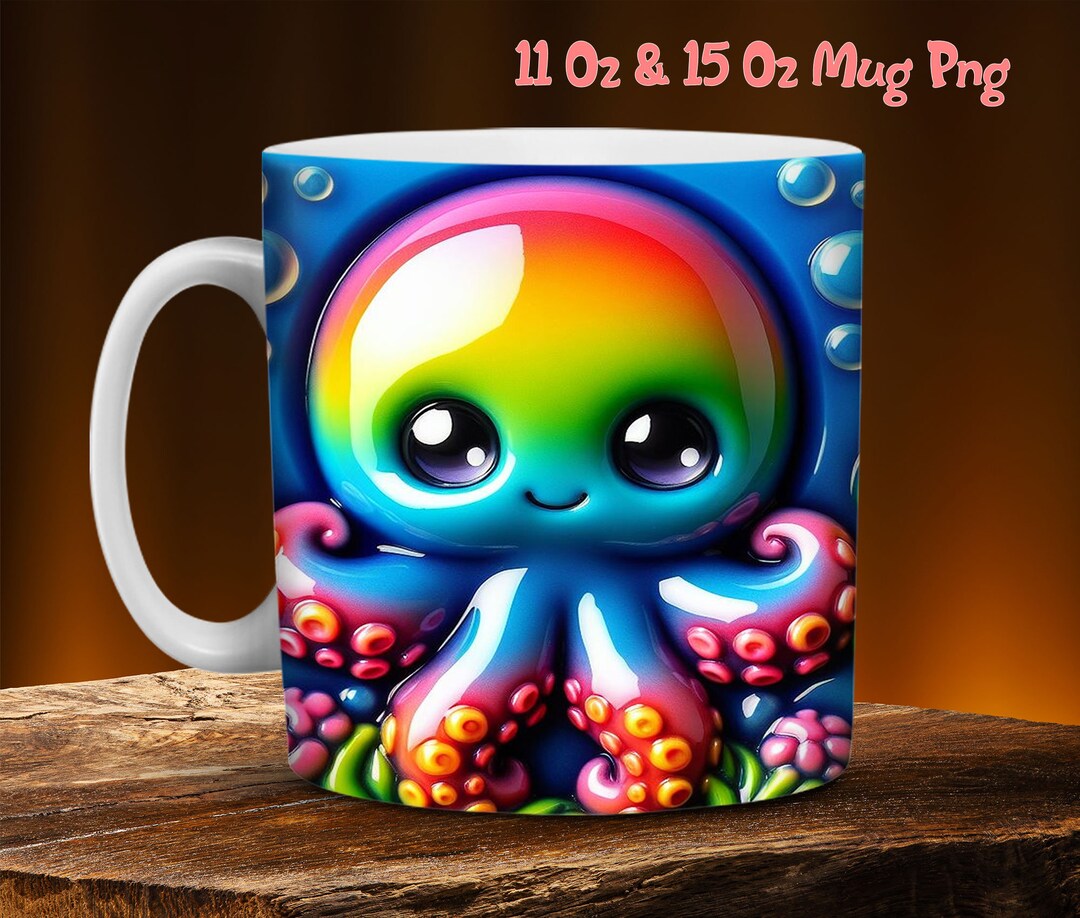 3D Cute Octopus Mug Wrap Png, 11 Oz and 15 Oz Mug Template, Mug ...