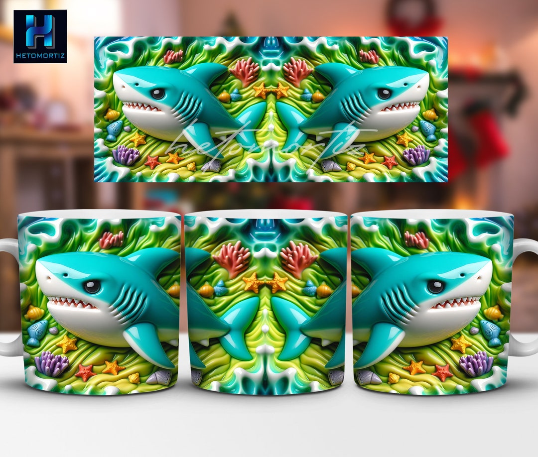 3D Cute Shark Mug Wrap Png, 11 Oz and 15 Oz Mug Template, Mug ...