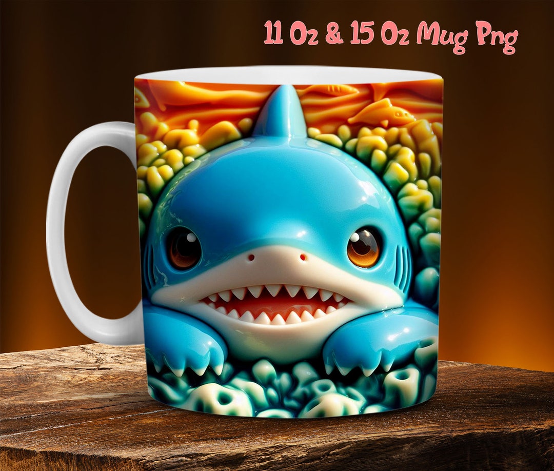 3D Cute Shark Mug Wrap Png, 11 Oz and 15 Oz Mug Template, Mug ...