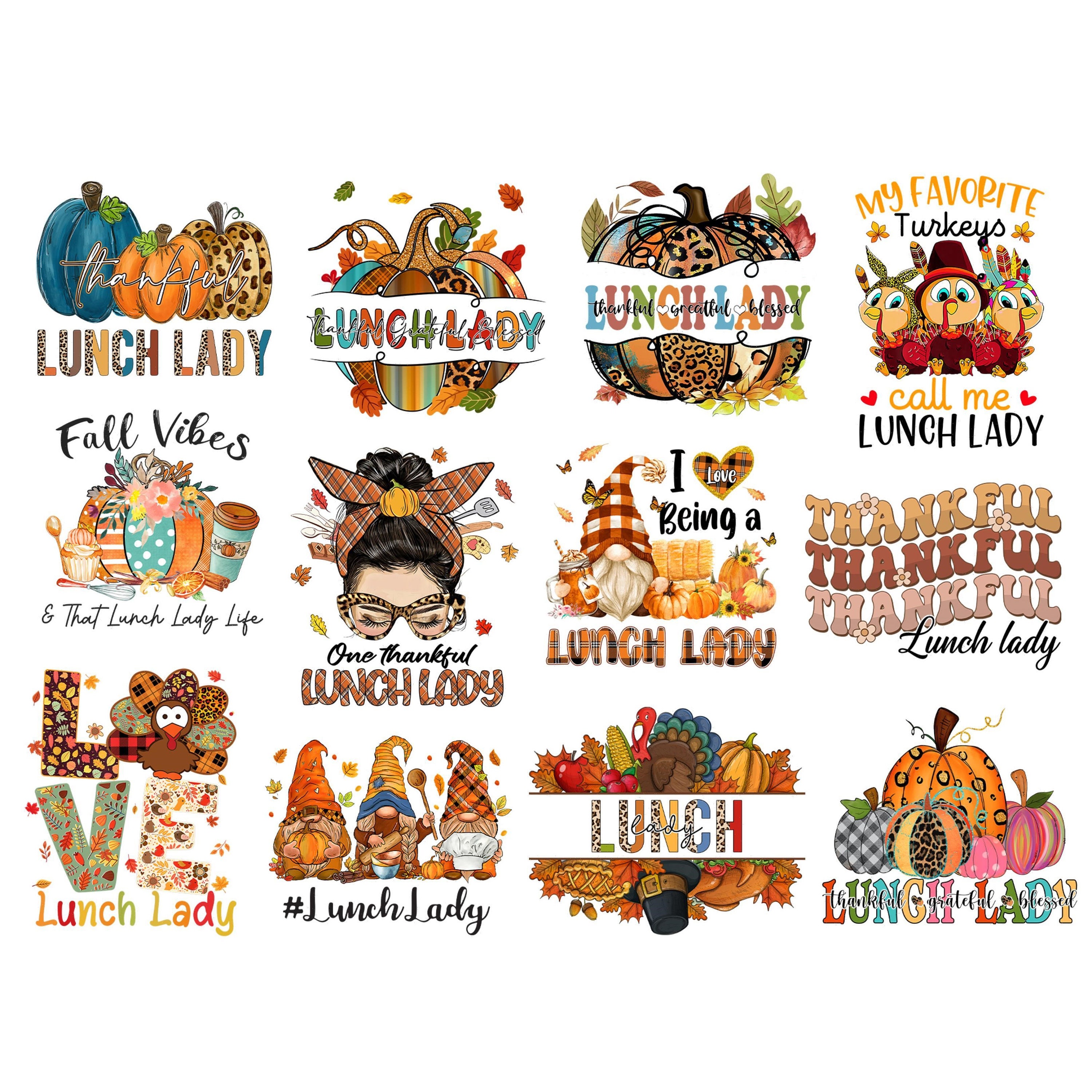 12 PNG Thanksgiving Lunch Lady Bundle PNG File, Fall Lunch Lady ...