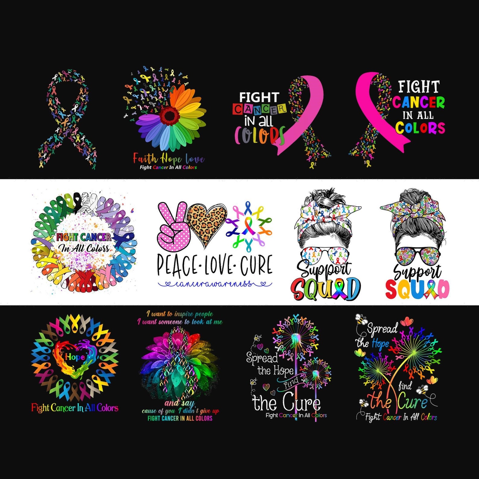 12 PNG Fight Cancer in All Colors Cancer Awareness Bundle PNG File ...