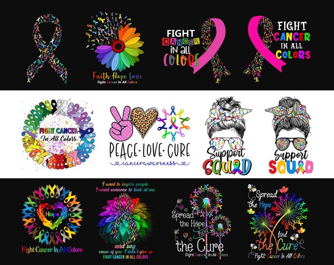 12 PNG Fight Cancer in All Colors Cancer Awareness Bundle PNG File ...