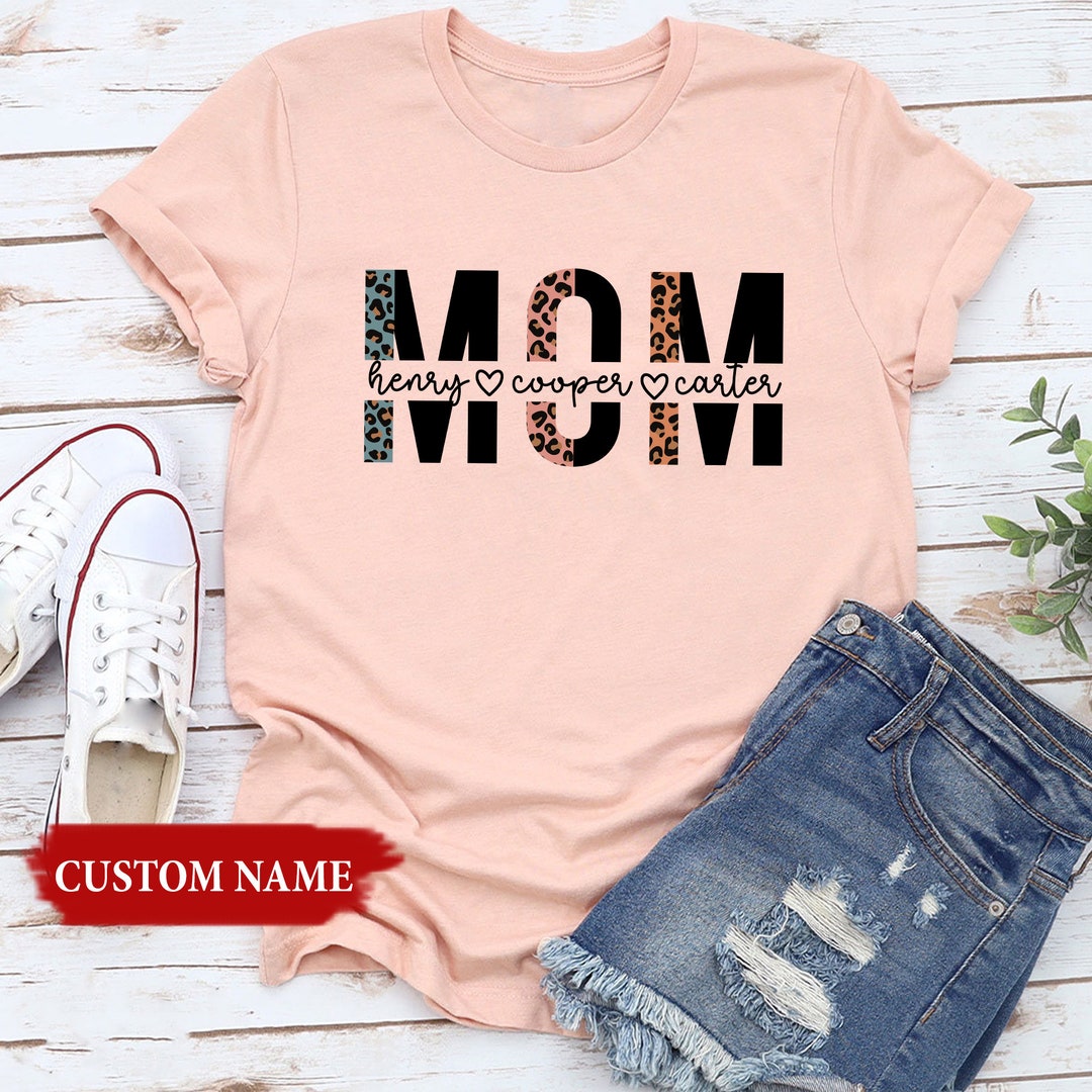 Personalized Leopard Mama Shirt, Custom Leopard Mom Shirt With Kids ...