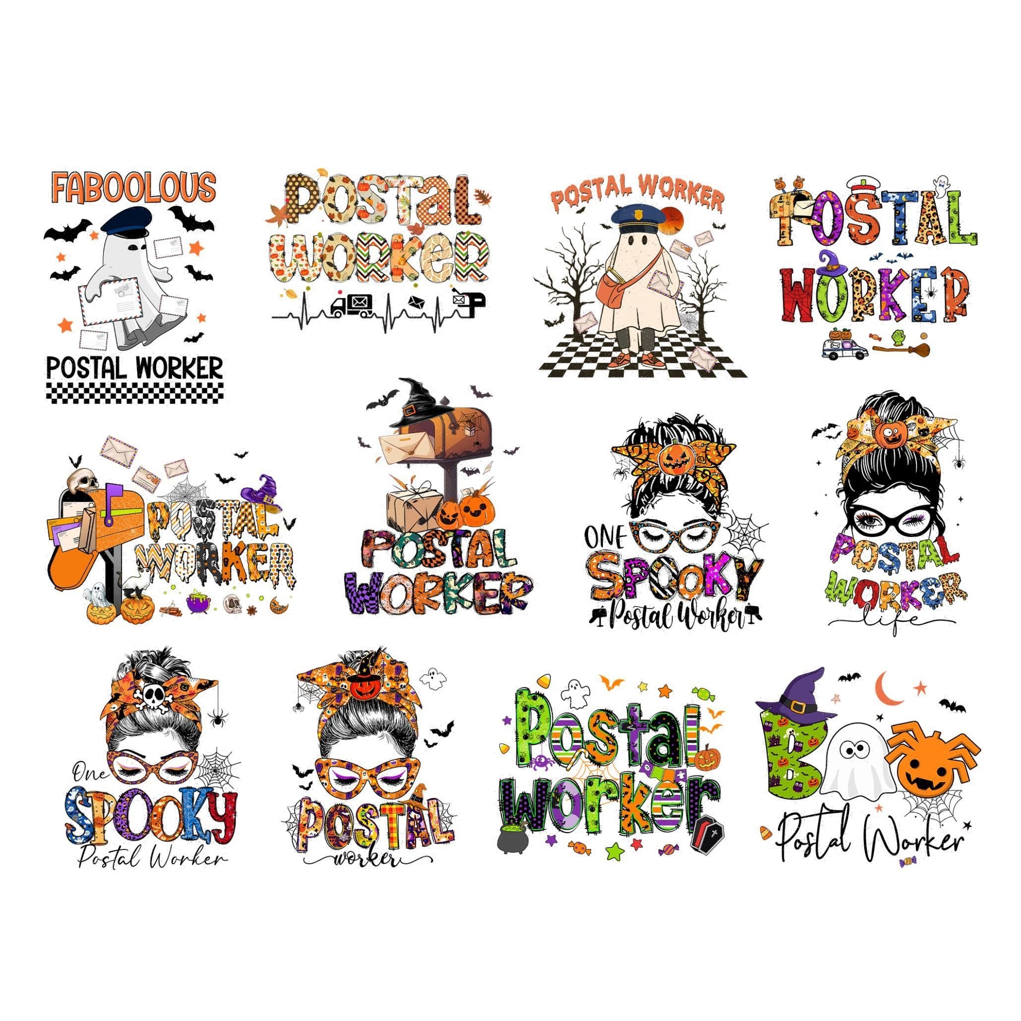 12 PNG Halloween Postal Worker Bundle PNG File, Postman Ghost, Postal ...