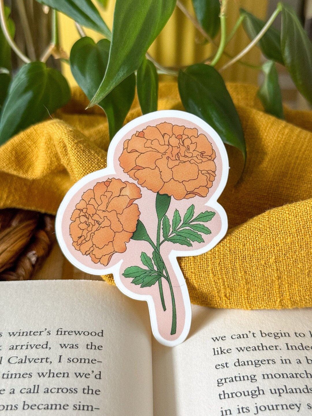 Marigold Sticker Stationery, Vinyl Sticker, Flower, Art, Pretty, Laptop ...