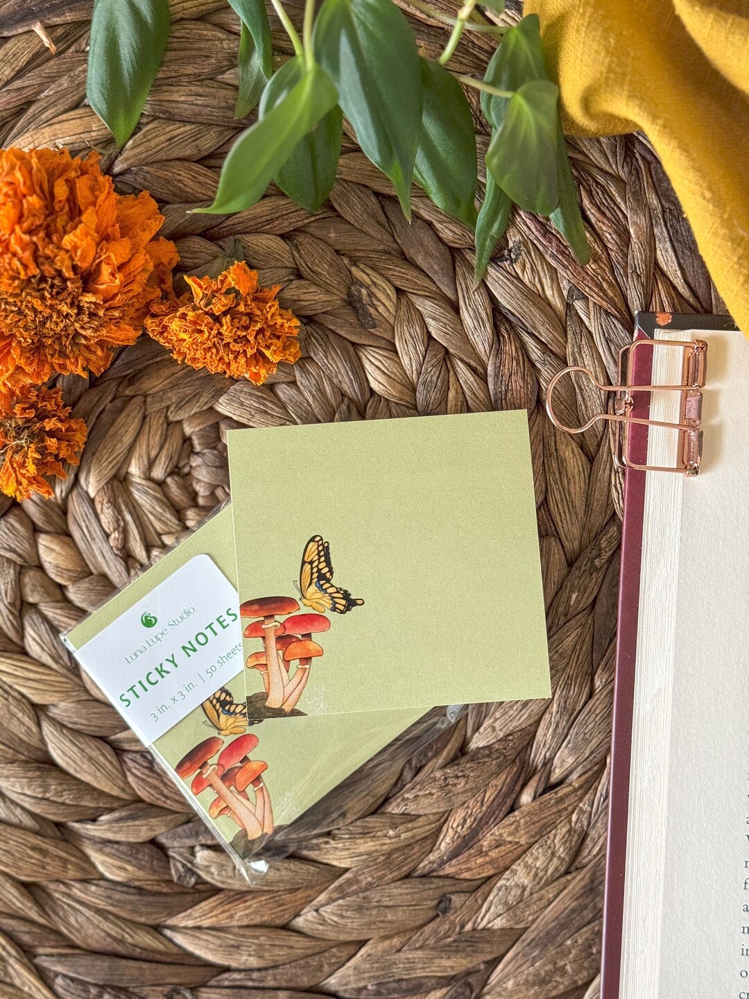 Yellow Butterfly Sticky Notes Stationery, Office Supplies, Mushroom ...