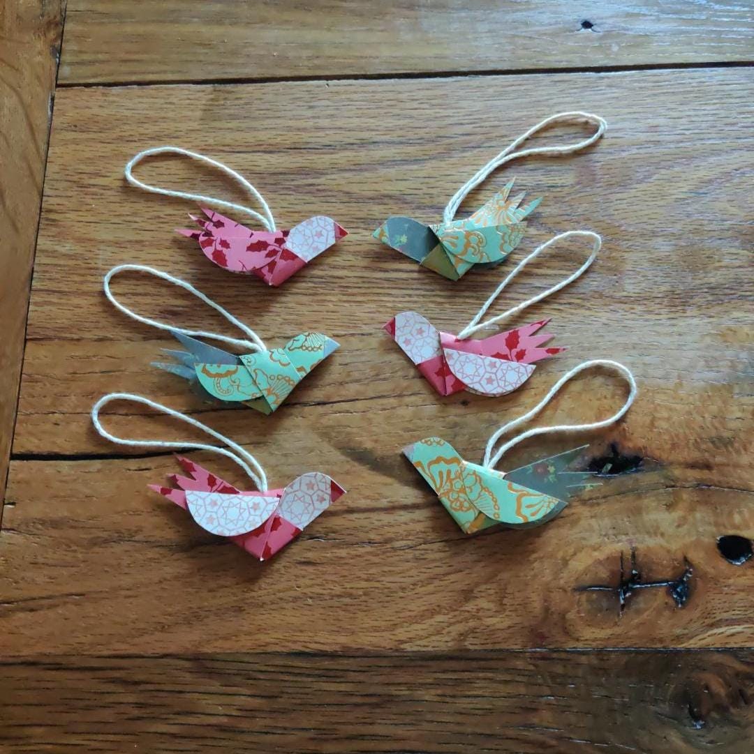 Handmade Paper Bird Christmas Ornaments: Holiday Decoration Set of 6 - Etsy
