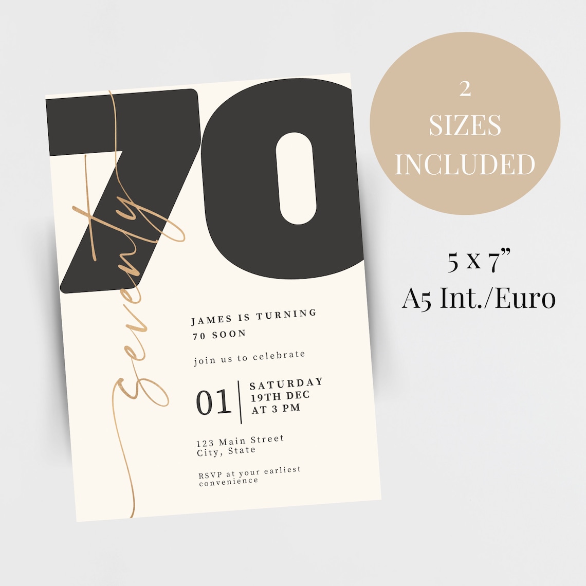 70th Birthday Invitation Template Double-sided Party Invite 2 Sizes ...