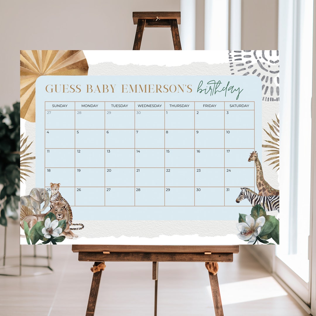 Guess the Due Day Baby Shower Game Template | Jungle Safari Party ...