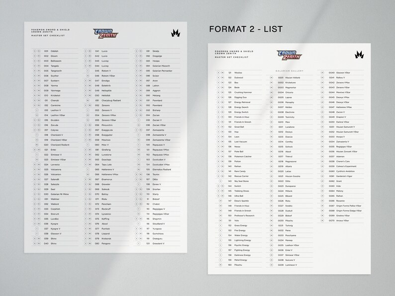 Pokemon Crown Zenith Master Set Check List Minimal Design Complete List ...