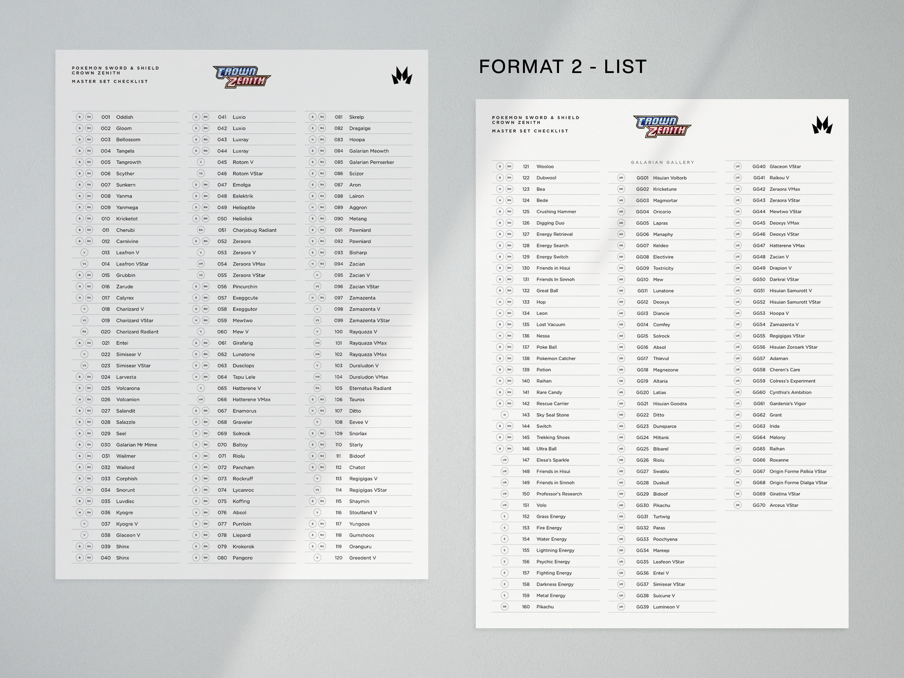 Pokemon Crown Zenith Master Set Check List Minimal Design Complete List ...