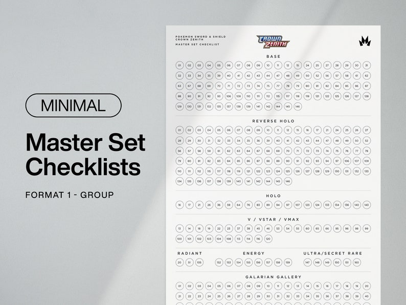 Pokemon Crown Zenith Master Set Check List Minimal Design Complete List ...