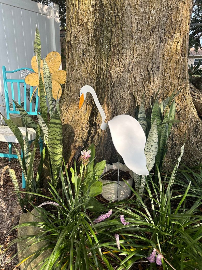 1 Large Egret Yellow Beak Bobbing Bird Dancing Balancing Sculpture ...