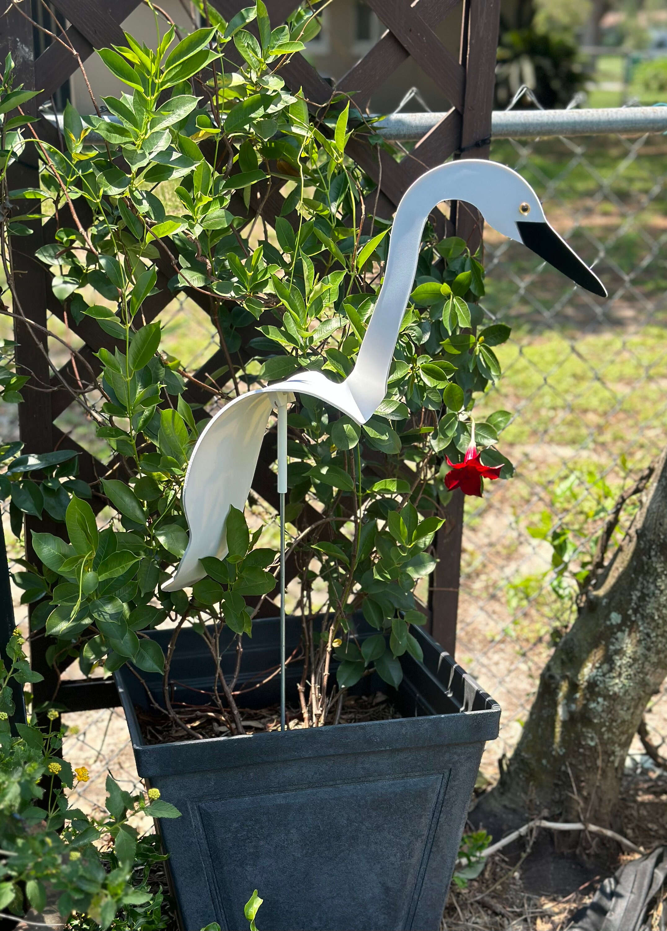 1 Large Egret Black Beak Bobbing Bird PVC Dancing Balancing Sculpture ...