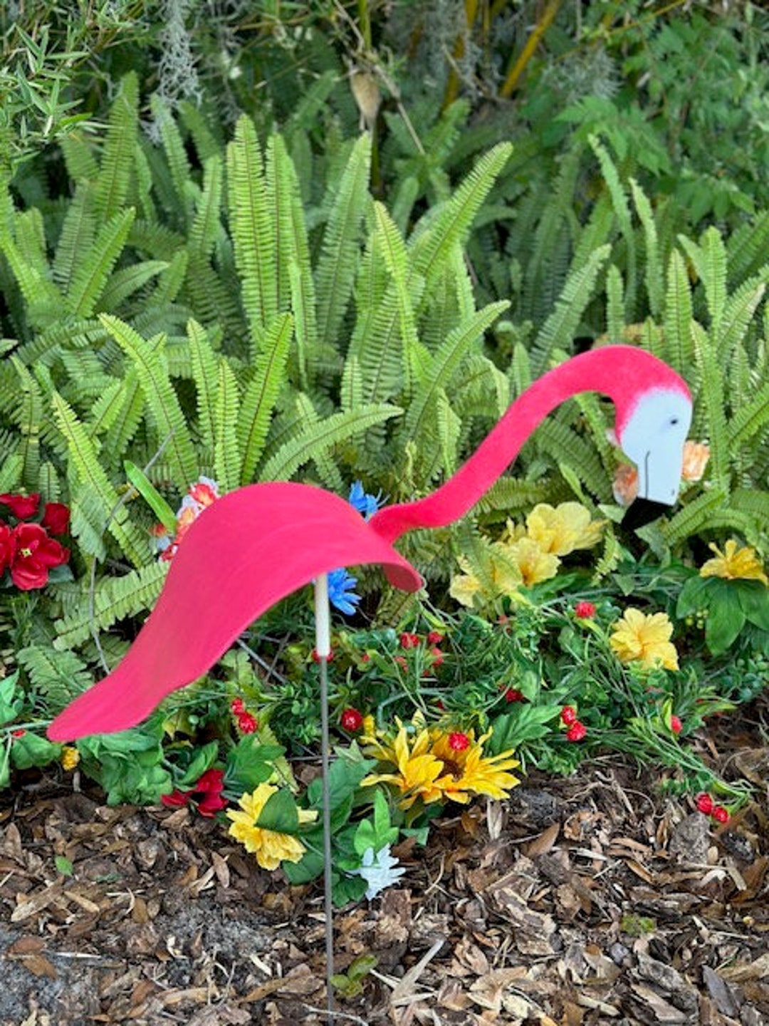 1 Large Hot Pink Flamingo Bobbing Bird PVC Dancing Balancing Sculpture Whirligig Wind Spinner ...