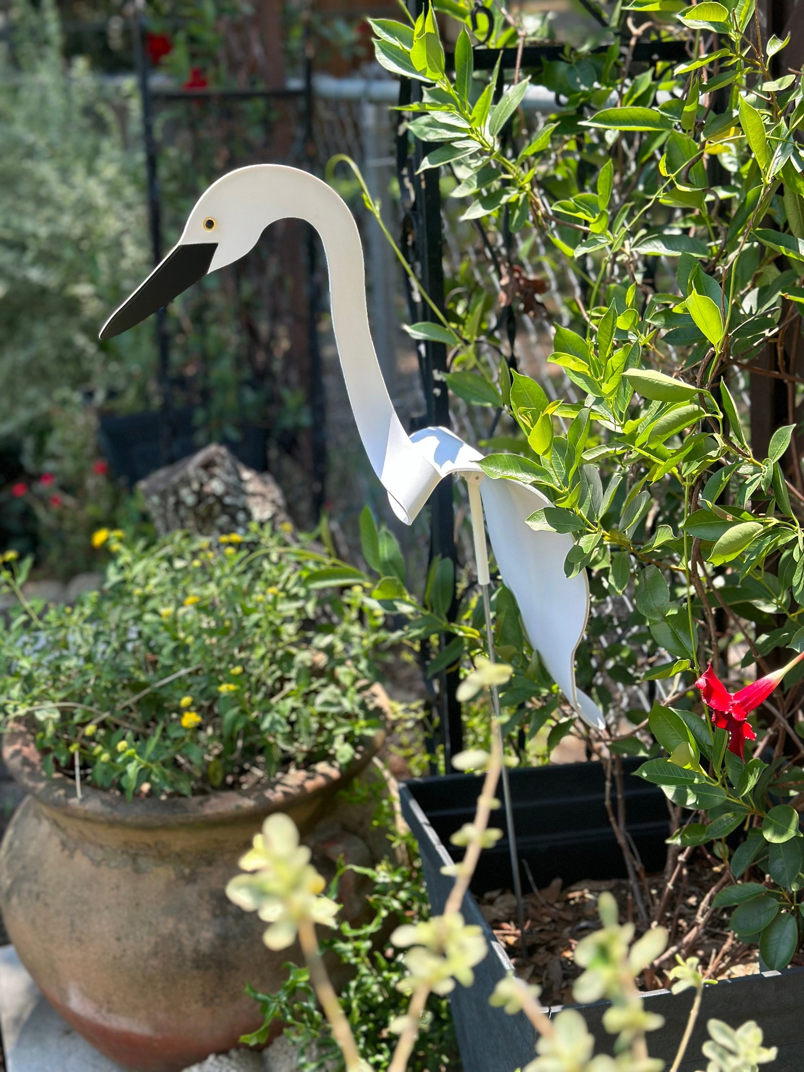 1 Large Egret Black Beak Bobbing Bird PVC Dancing Balancing Sculpture ...