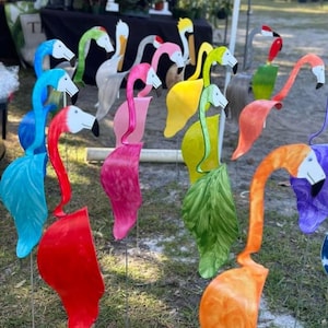 1 Red Flamingo Bobbing Bird PVC Dancing Balancing Kinetic Sculpture ...