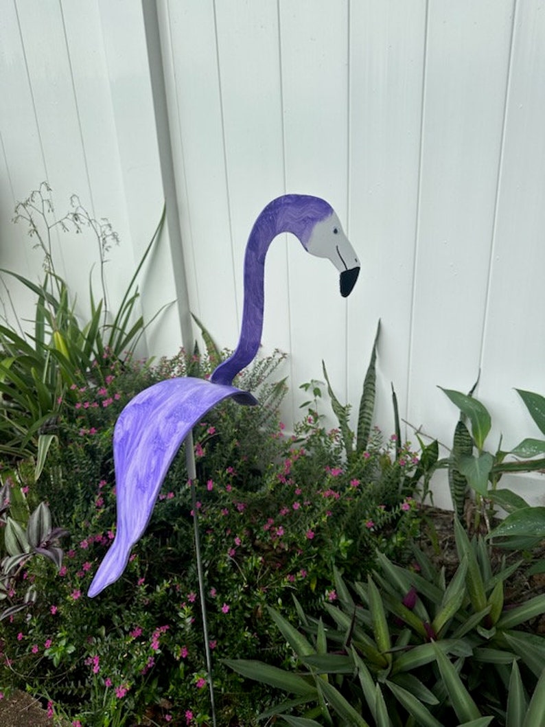 1 Purple Flamingo Bobbing Bird Dancing Balancing Kinetic Sculpture Whirligig Wind Spinner Garden ...