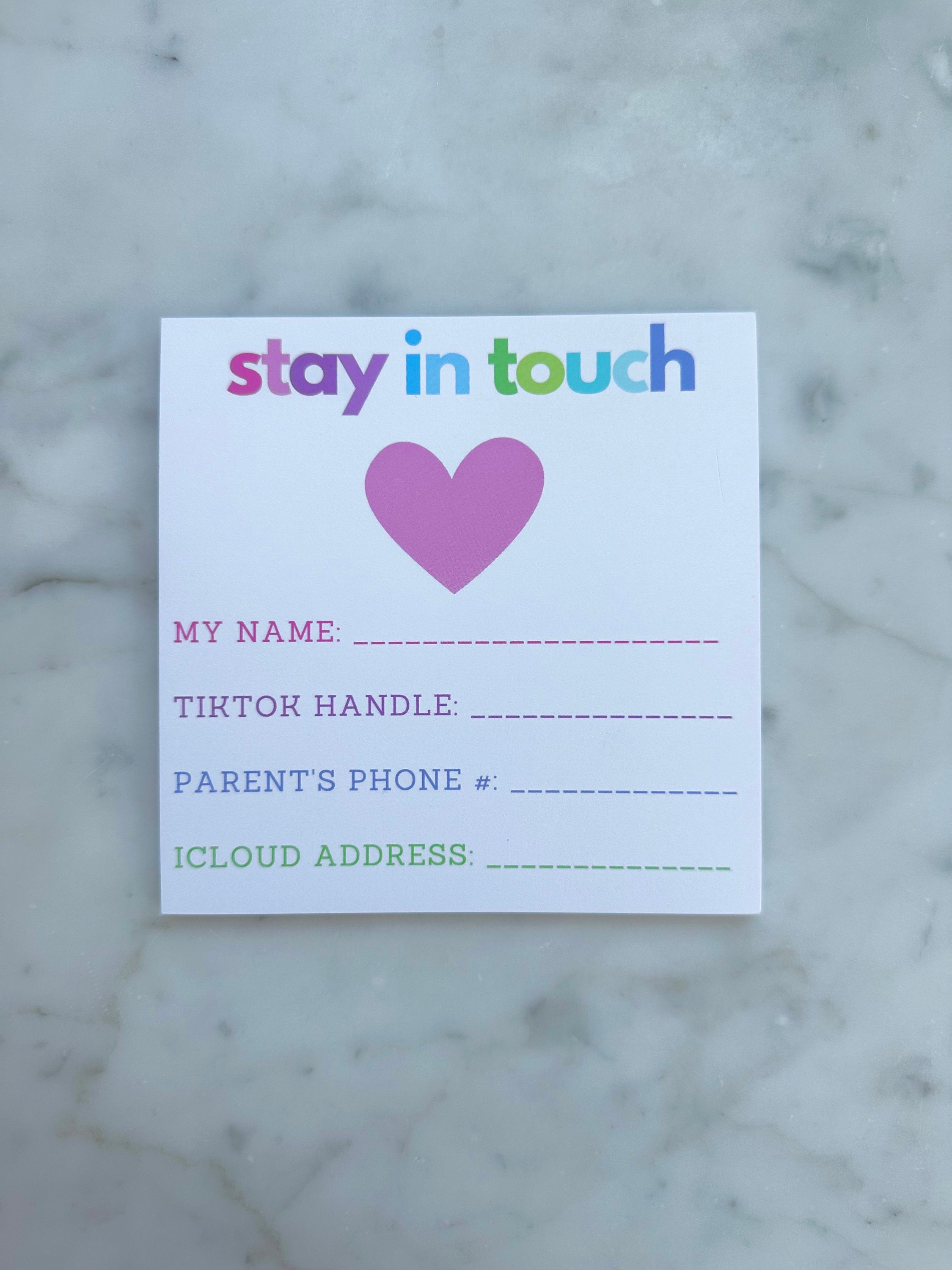 Printable Summer Camp stay in Touch Cards, Contact Info Camp Cards, Play Date Contact Info Cards ...