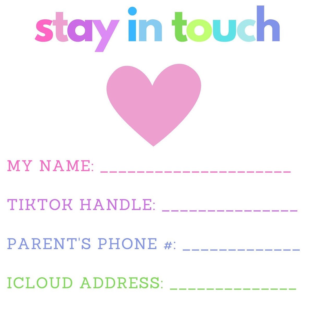 Printable Summer Camp stay in Touch Cards, Contact Info Camp Cards ...