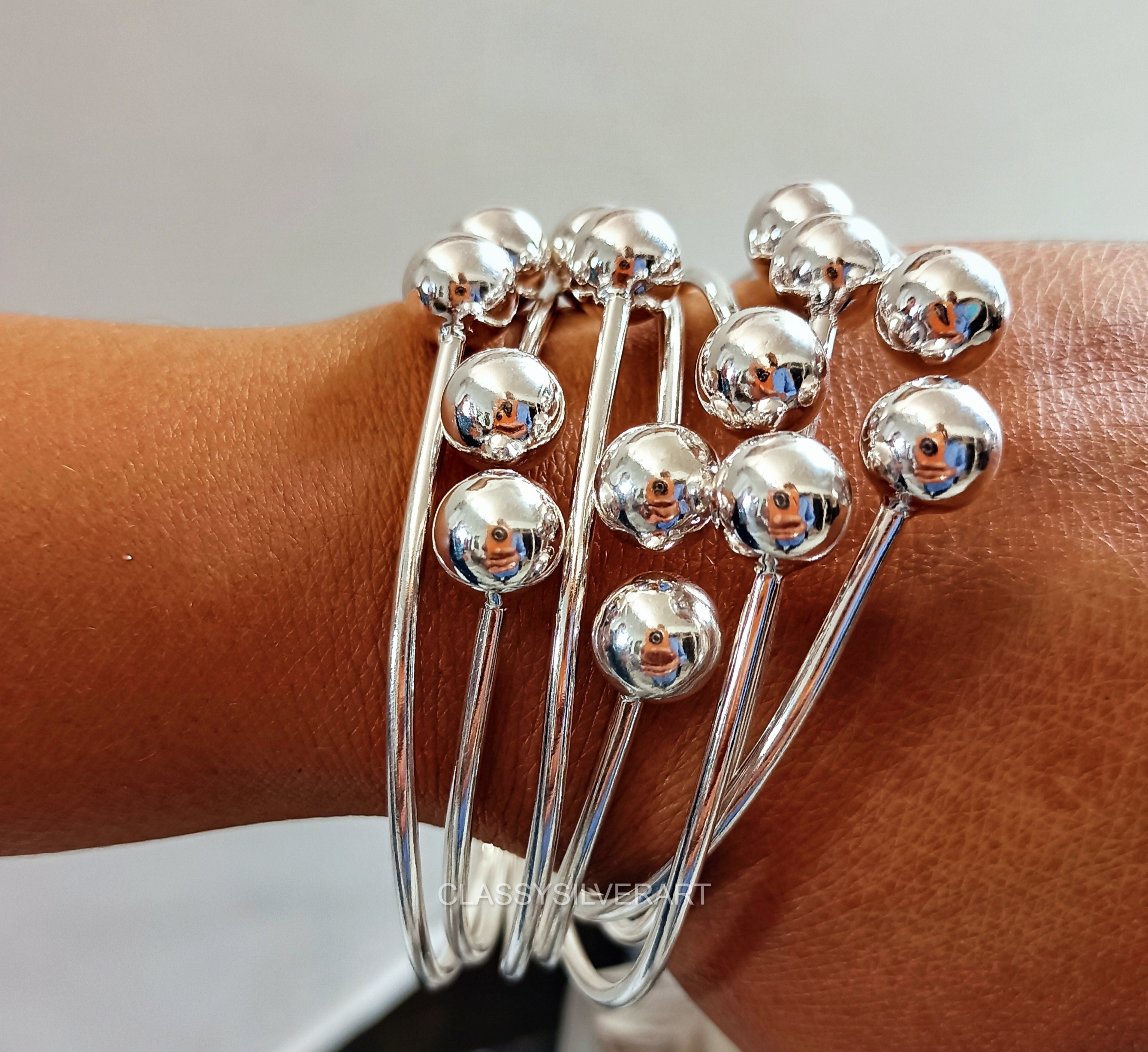 Sterling Silver Bangle, Thick Set of 7 Bangle, West Indian Bangle for ...