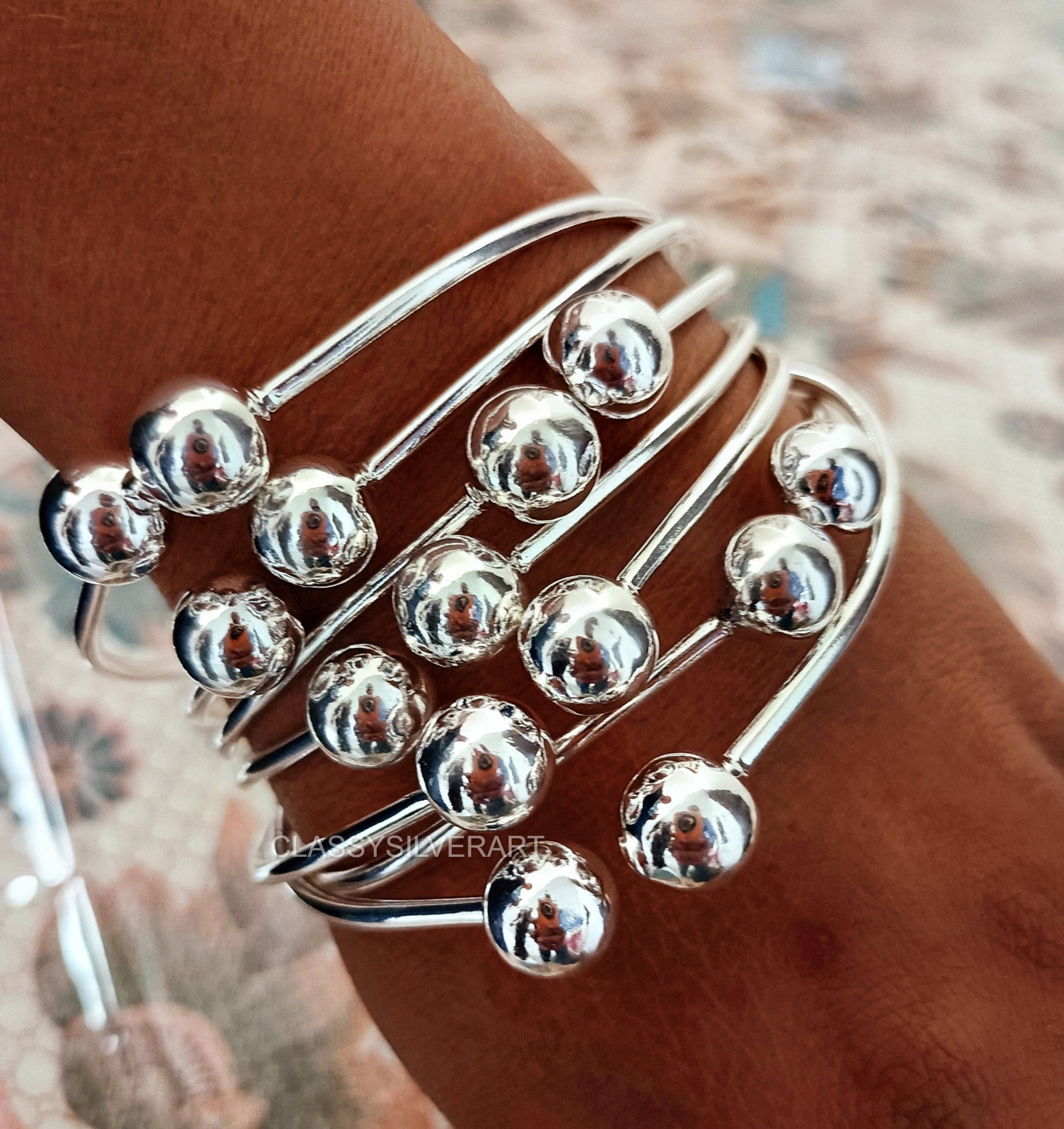 Sterling Silver Bangle, Thick Set of 7 Bangle, West Indian Bangle for ...