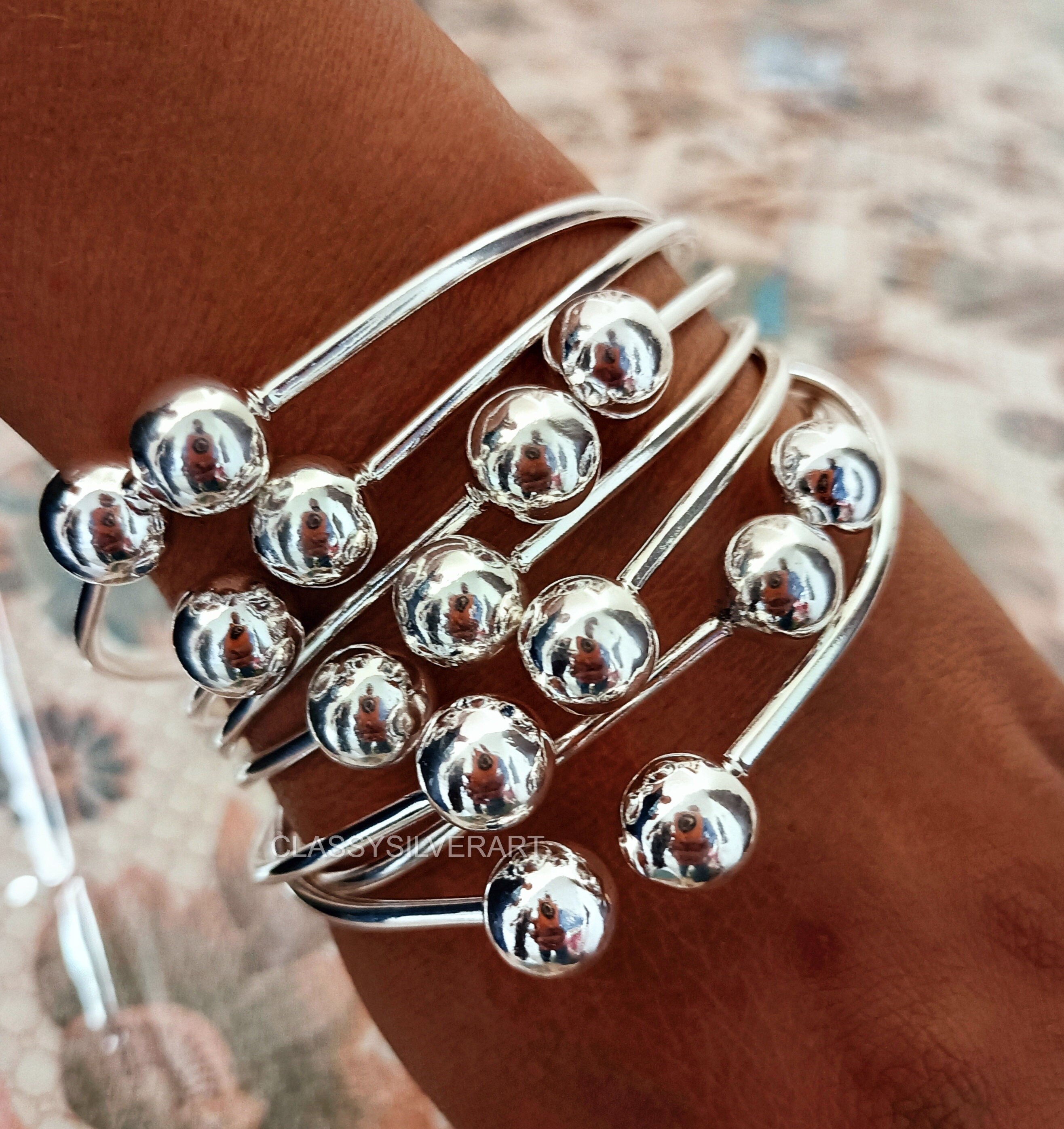 Sterling Silver Bangle, Thick Set of 7 Bangle, West Indian Bangle for ...