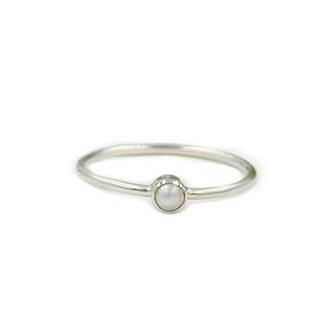 Mini White Pearl Ring: Stacking Pearl Ring, Sterling Silver Ring, Freshwater Pearl Ring, Dainty ...