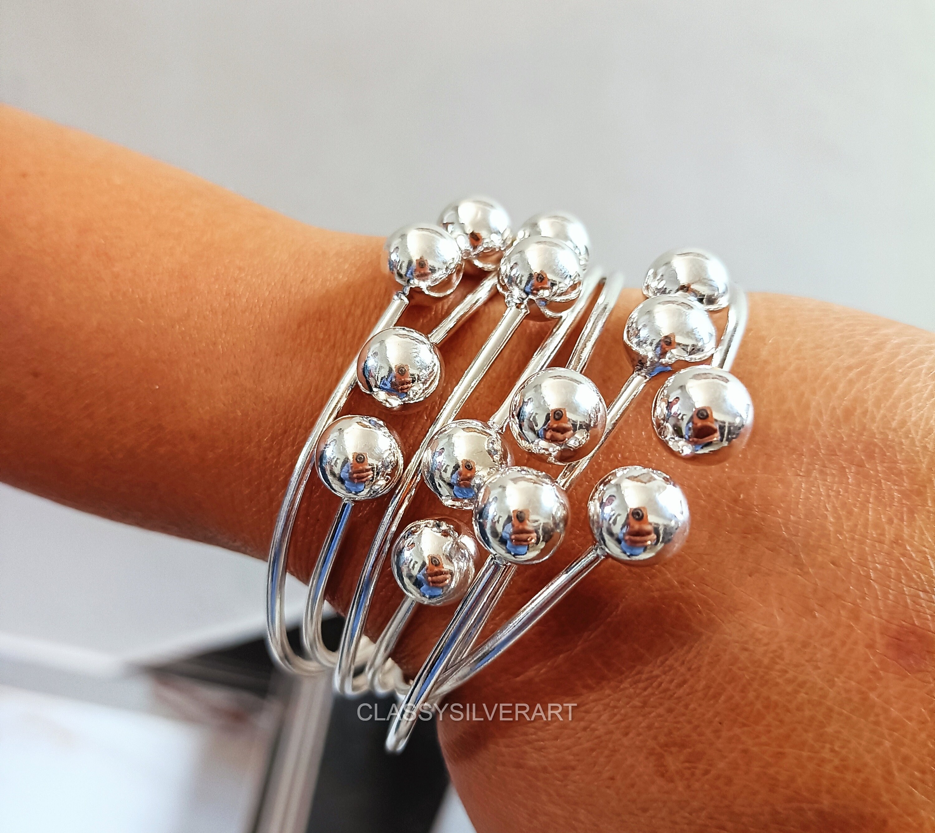 Sterling Silver Bangle, Thick Set of 7 Bangle, West Indian Bangle for ...