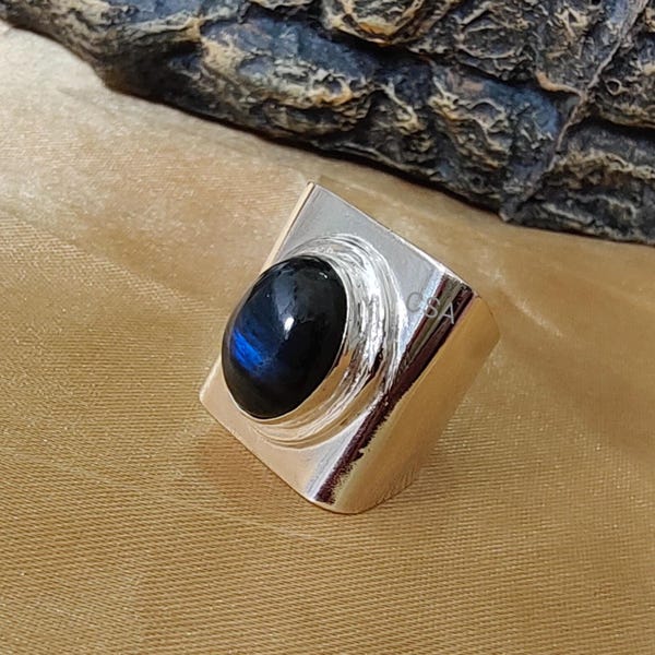 Wide Band Stone Ring - Etsy