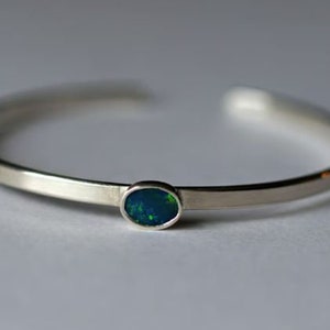 Opal Cuff Bracelet, Sterling Silver Gemstone Open Bangle Bracelets Handmade Jewelry Gift for Her ...