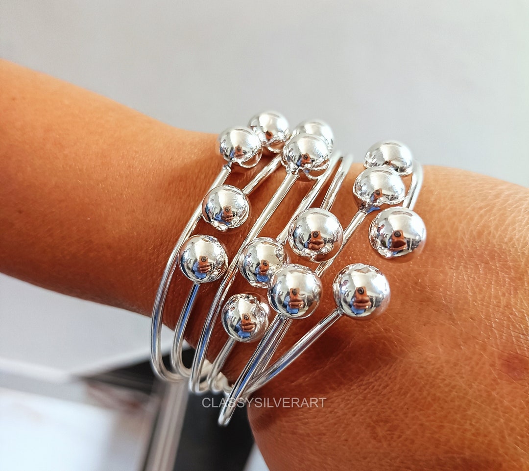 Sterling Silver Bangle, Thick Set of 7 Bangle, West Indian Bangle for Women, Boho Bangle Jewelry ...