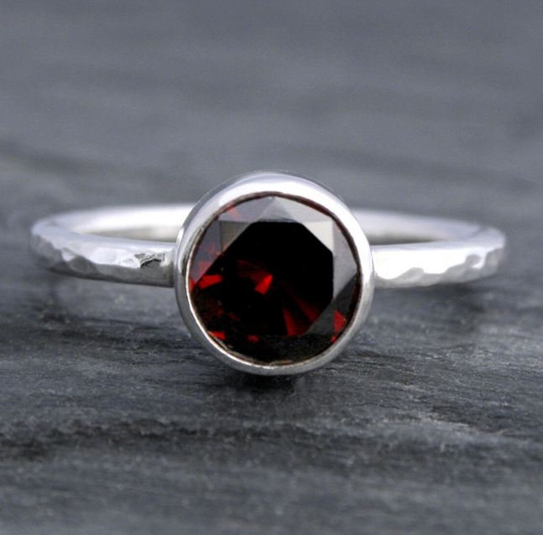 Garnet Sterling Silver Gemstone Ring, Deep Wine Red Jewel Ring, Wear ...