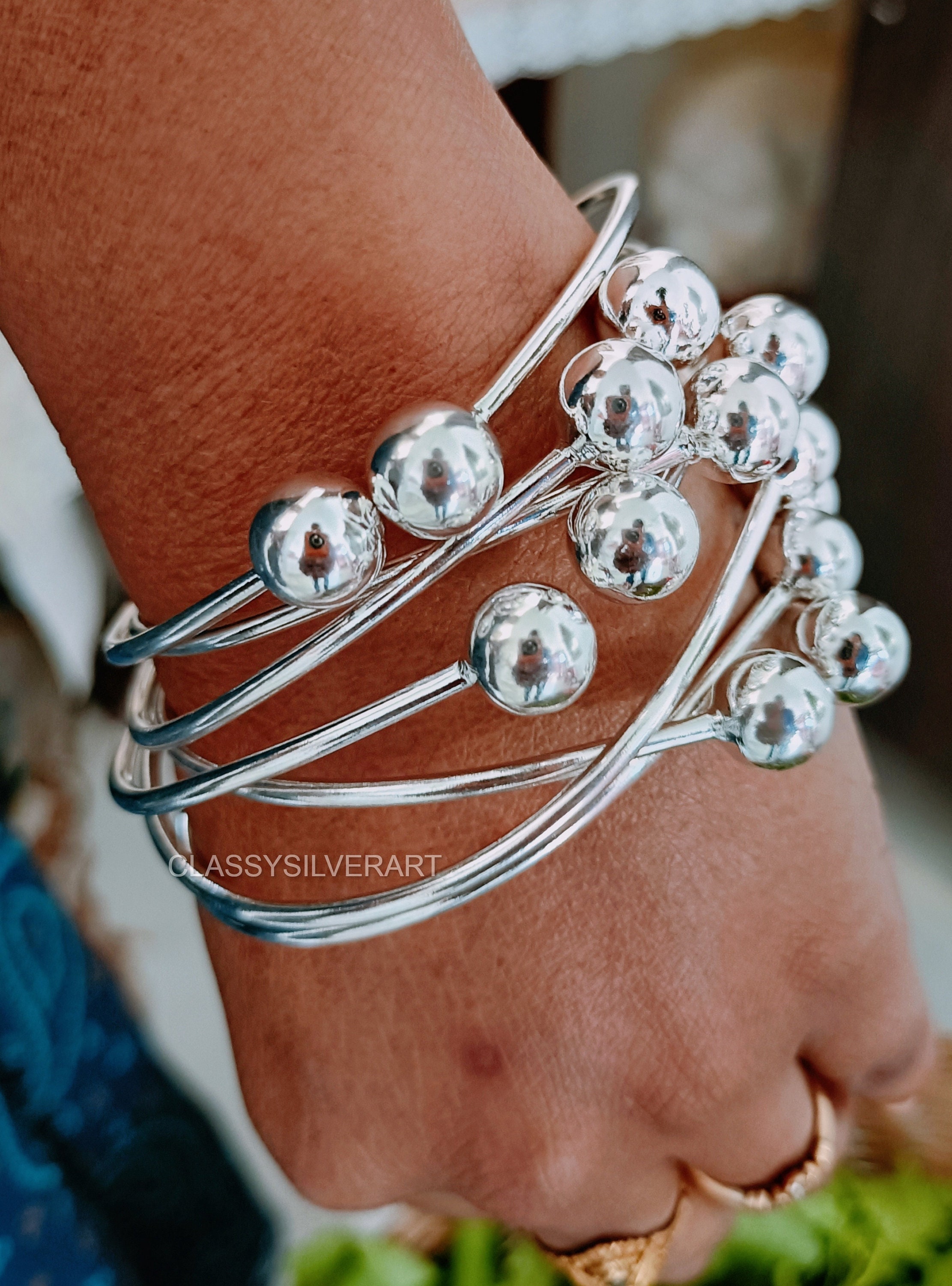 Sterling Silver Bangle, Thick Set of 7 Bangle, West Indian Bangle for ...