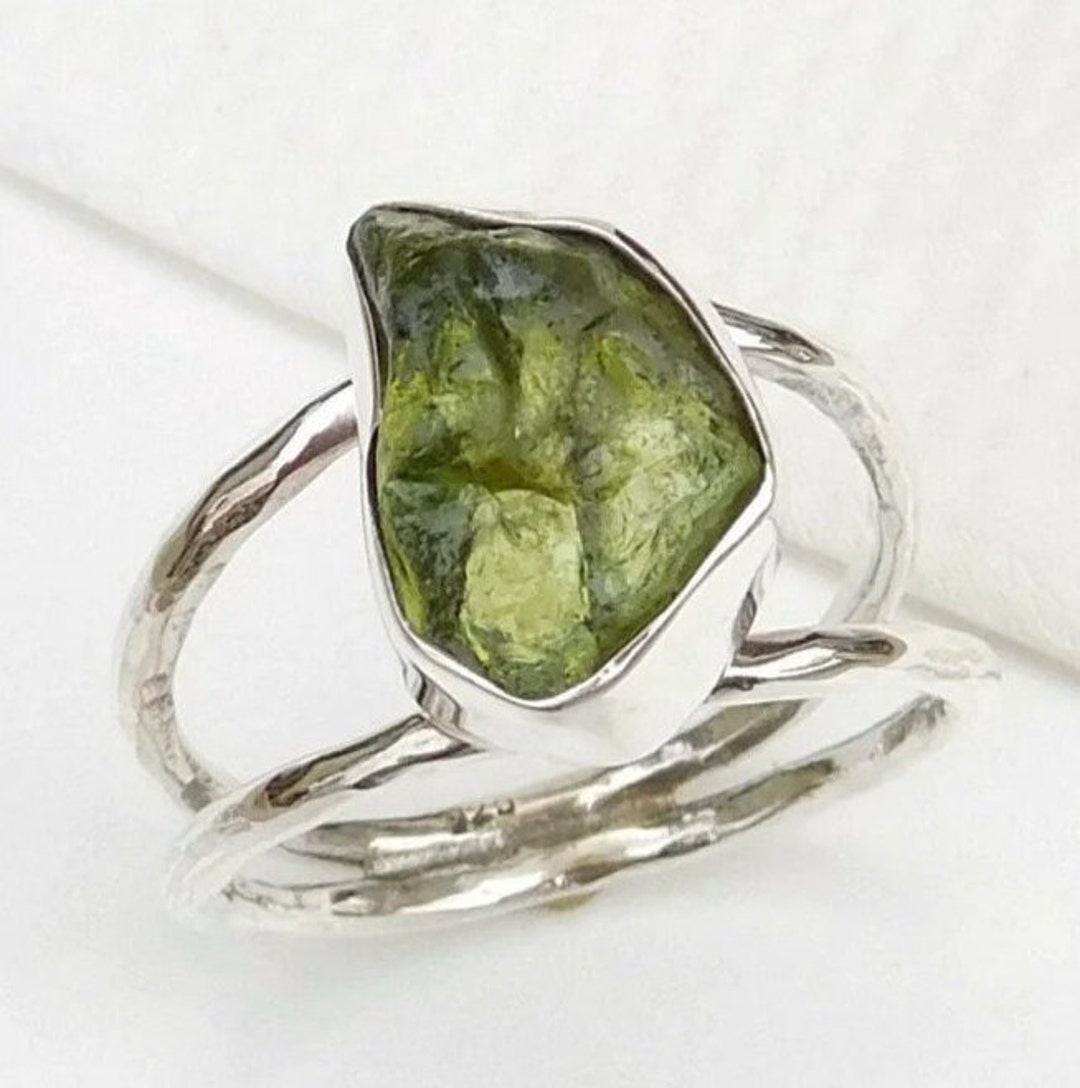 Raw Peridot Silver Ring, Artisan Handmade Silver Jewelry, August ...