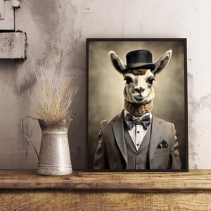Vintage Animal Portrait - Fancy Animals, Llama in Suit, Quirky Wall Art ...