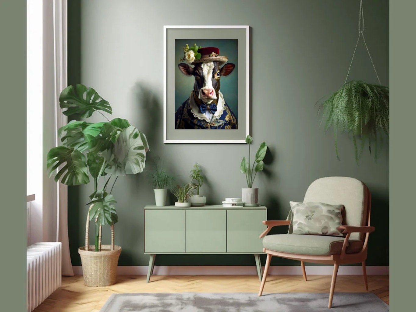Vintage Animal Portrait - Cow in Suit, Farmhouse Decor, Fancy Animal ...