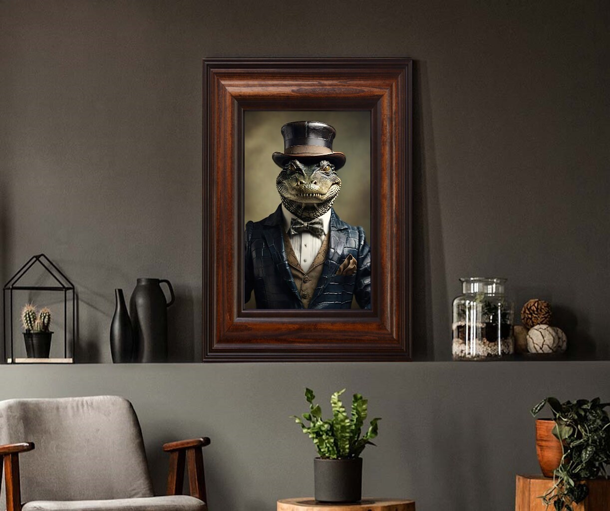 Vintage Animal Portrait - Elegant Gator Dressed in Fancy Clothing ...