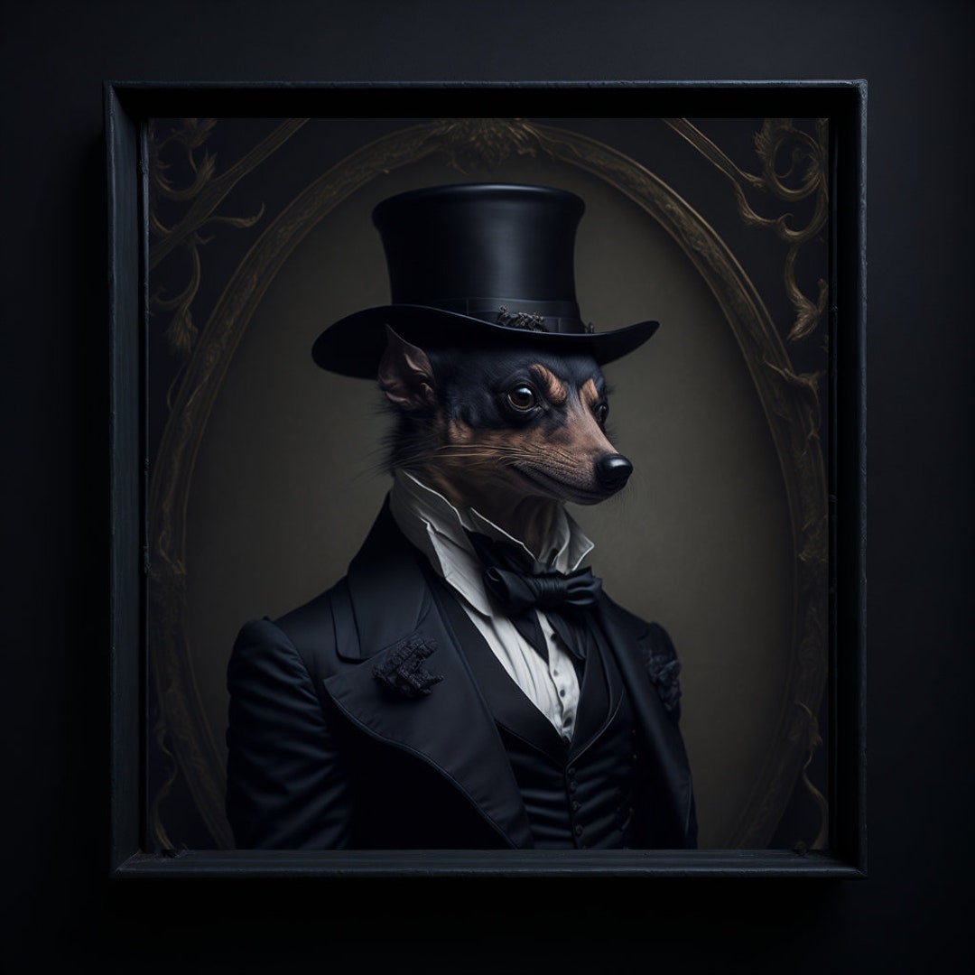 Gothic Animal Portrait - Small Dog in Elegant Suit, Victorian Decor ...