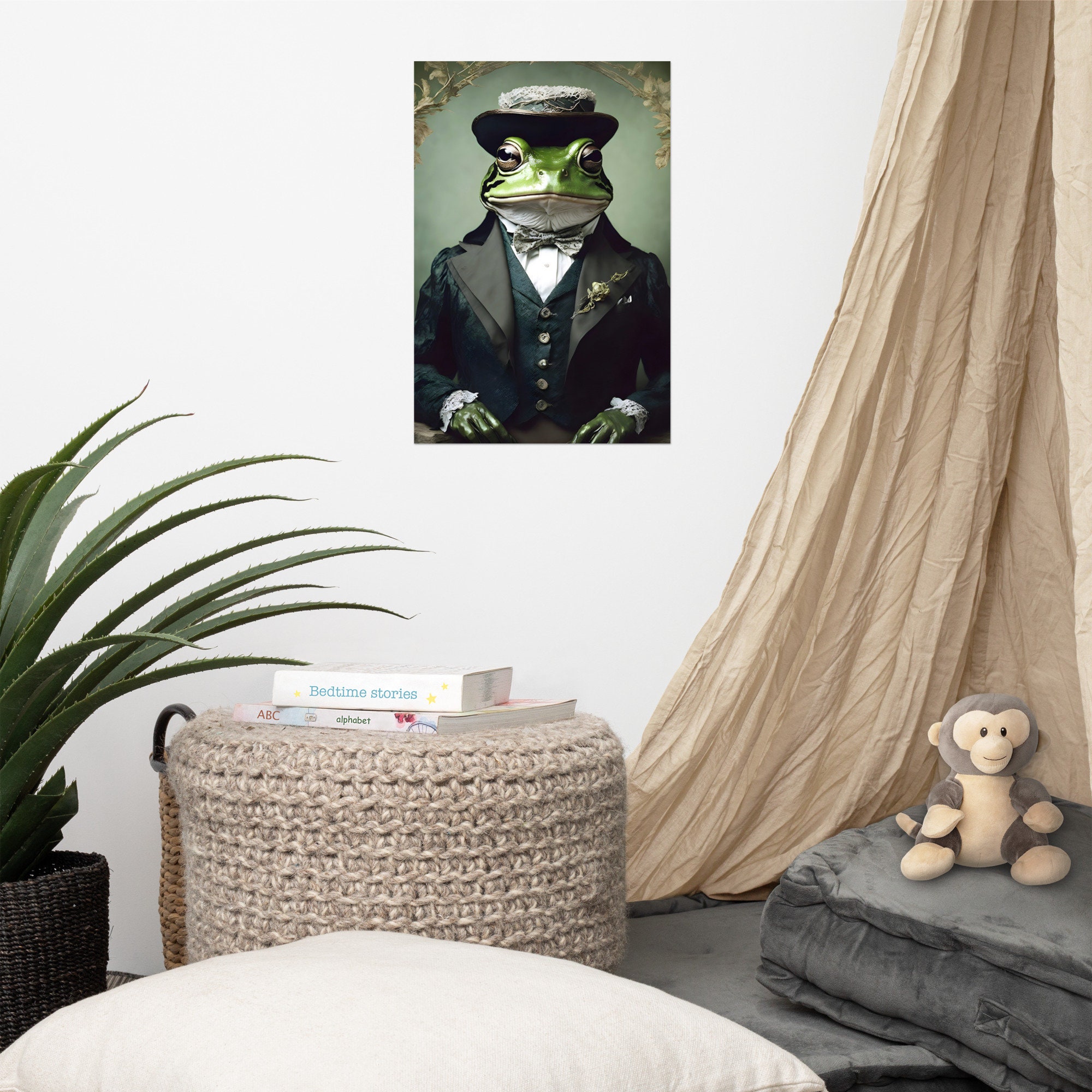 Vintage Victorian "fancy Frog" Frog in Blue Suit & Hat Portrait, Wall ...