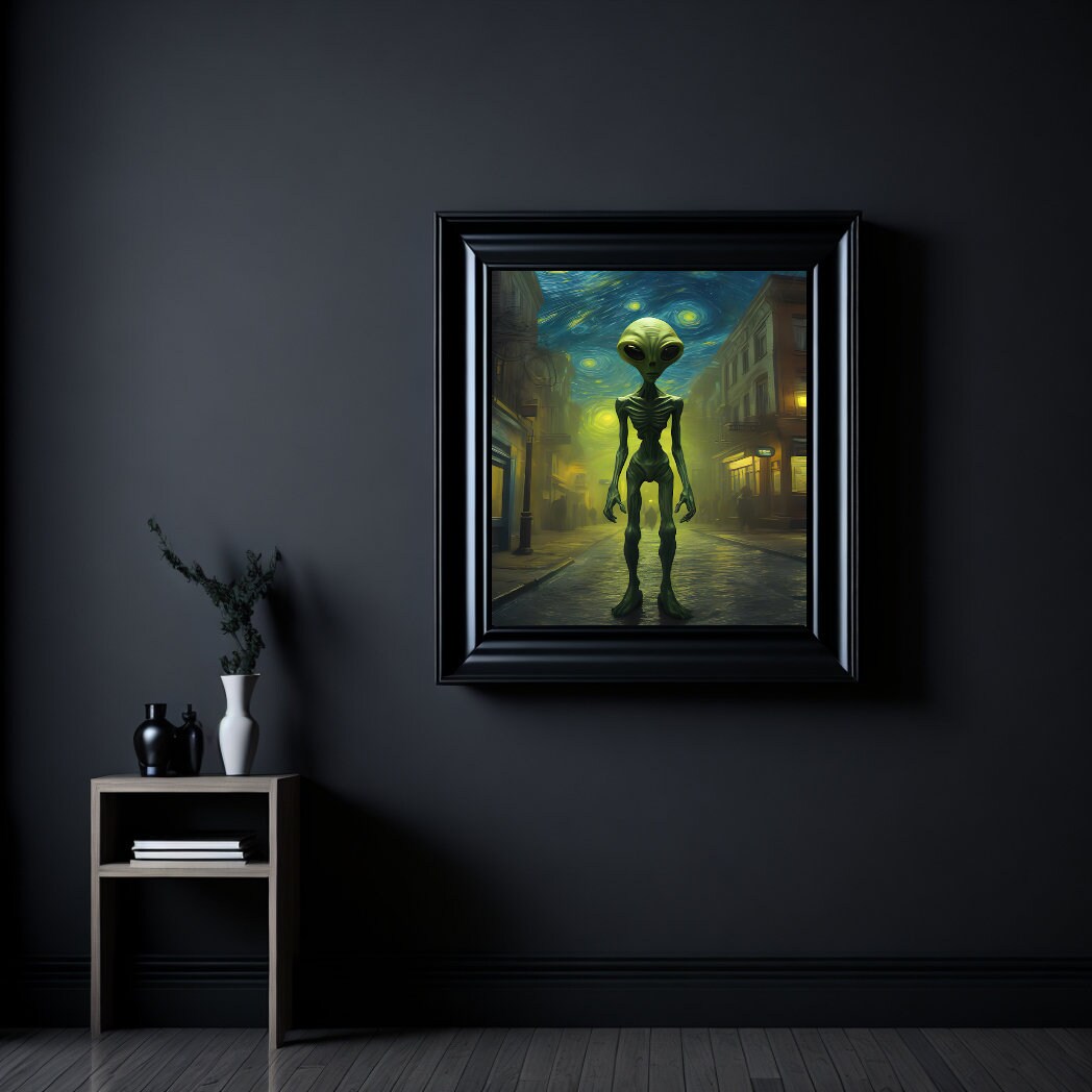Van Gogh Style Alien Art Oil Print Surreal Sci-fi Decor Starry Night ...