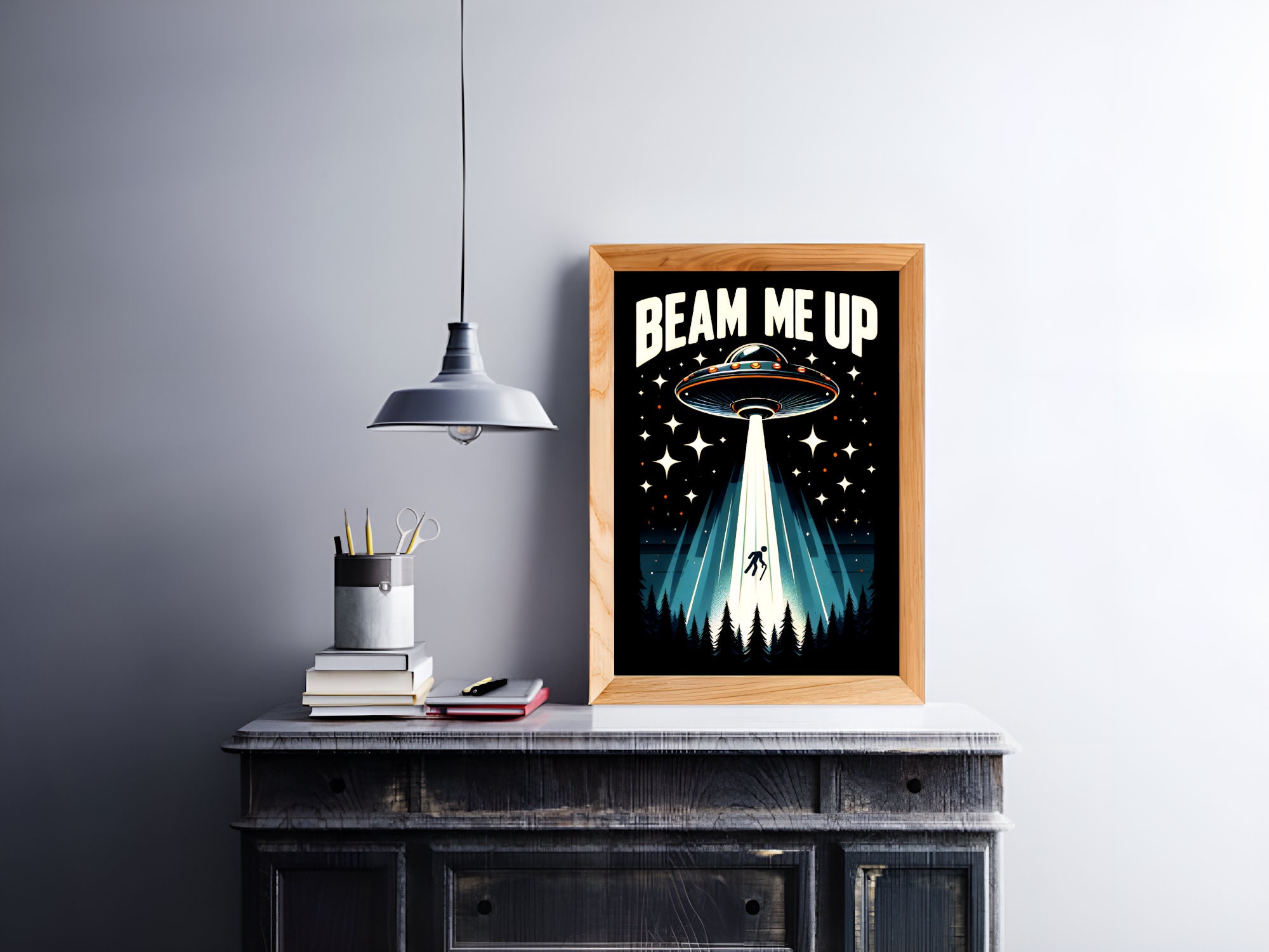 Vintage Retro, UFO Alien Abduction, Poster Art Trendy Wall Art, Quirky ...
