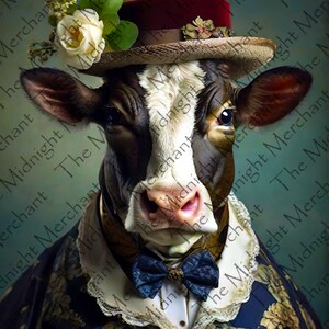 Vintage Animal Portrait - Cow in Suit, Farmhouse Decor, Fancy Animal ...