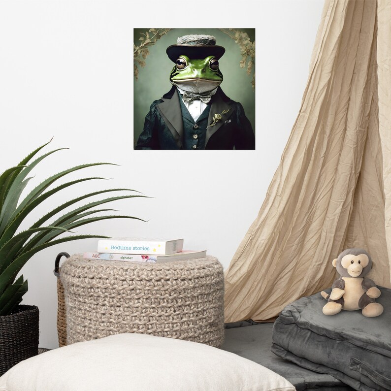 Vintage Victorian "fancy Frog" Frog in Blue Suit & Hat Portrait, Wall ...