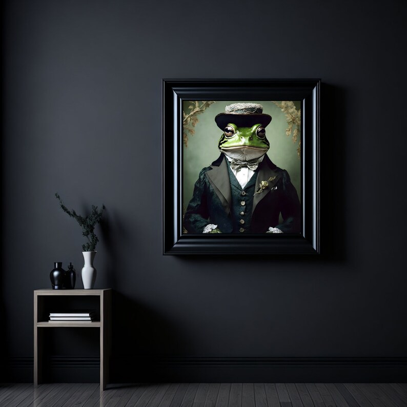 Vintage Victorian "fancy Frog" Frog in Blue Suit & Hat Portrait, Wall ...