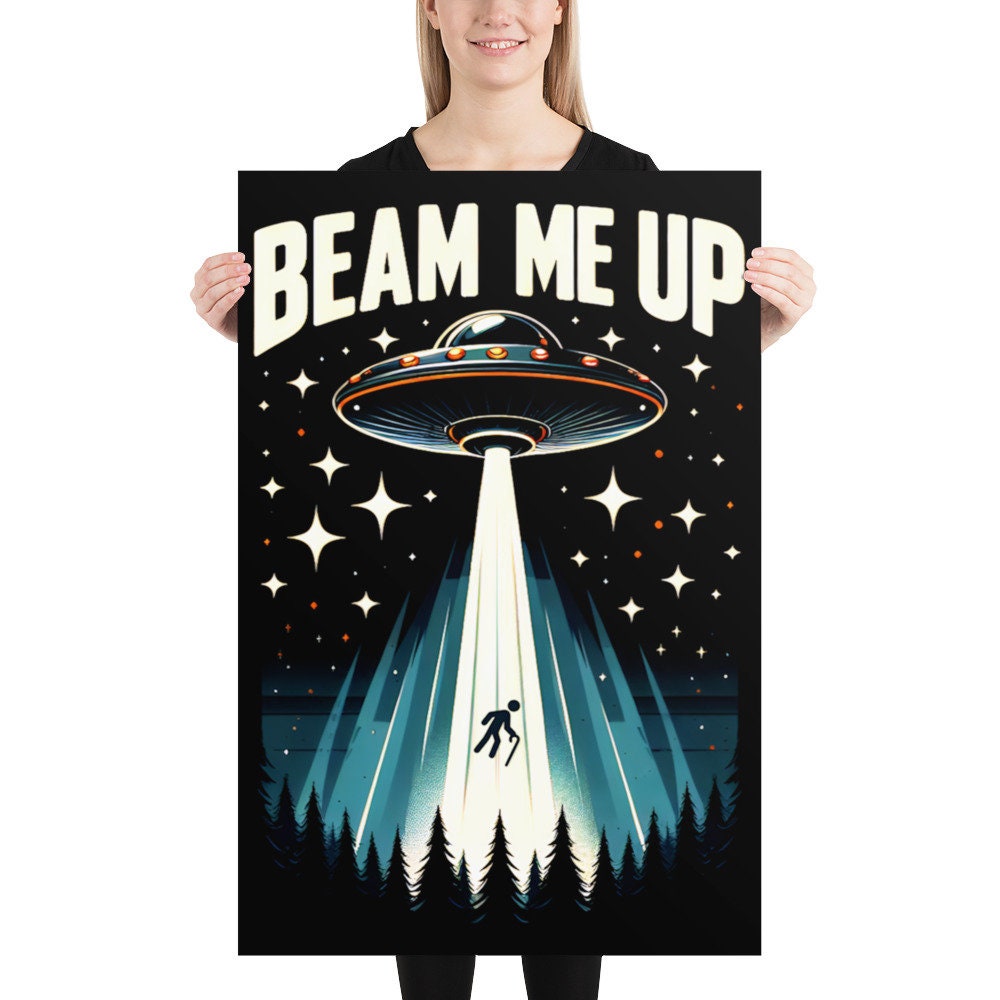 Vintage Retro, UFO Alien Abduction, Poster Art Trendy Wall Art, Quirky ...